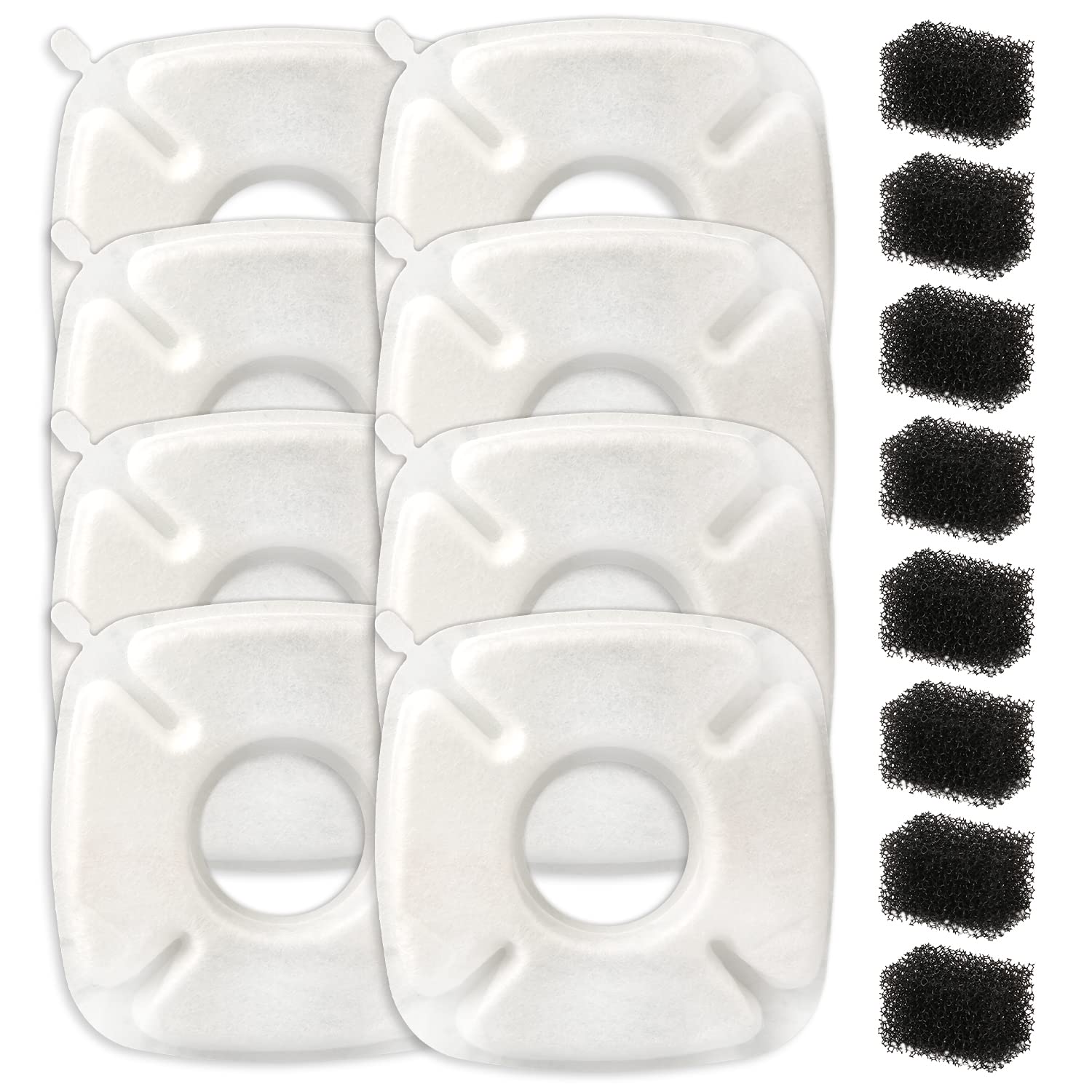 8pcs Pet Fountain Filters, Transparent Cat Water Fountain Filter with 8 Filtration Replacement Pre-Filter Sponges Cat Fountain Filters Compatible for Veken 95oz Pet Cat Dog Water Dispenser