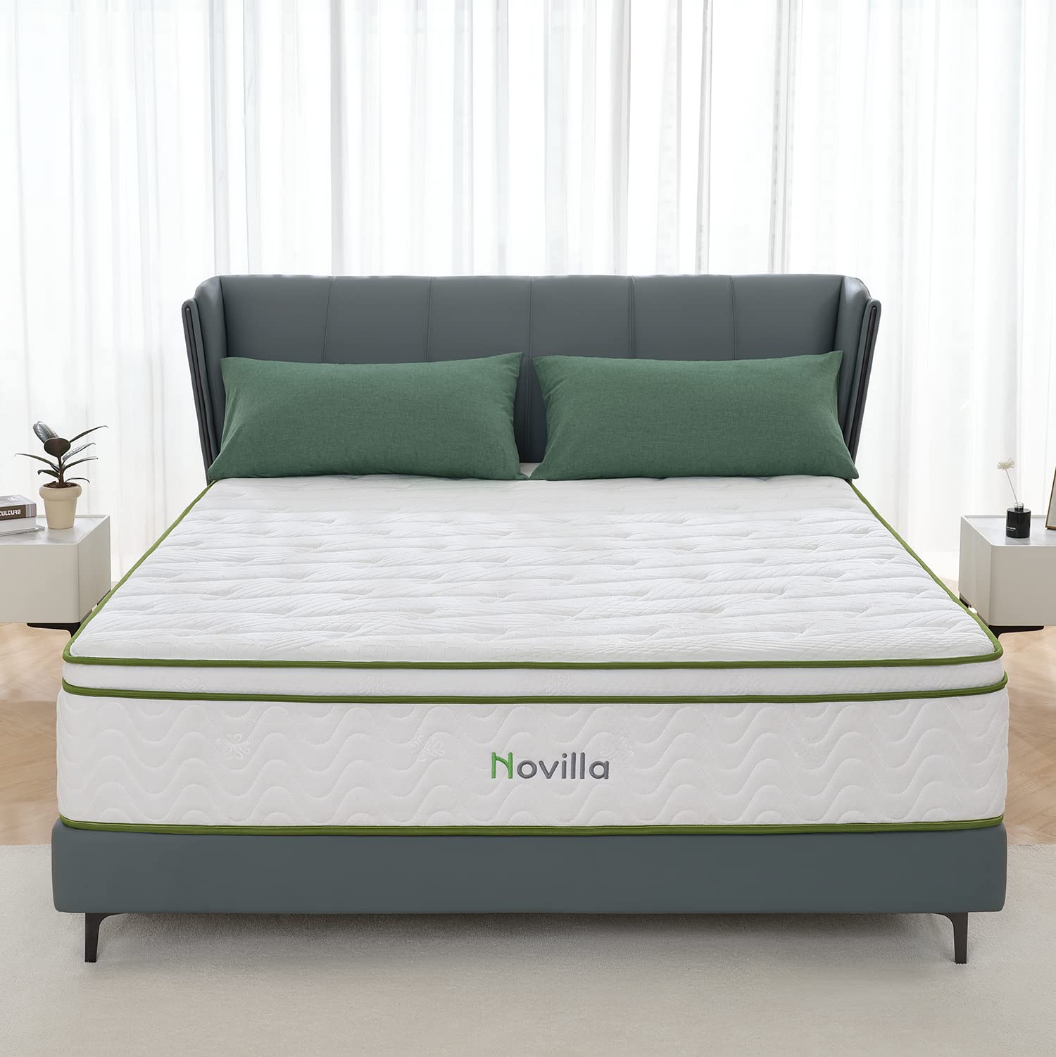 Novilla Queen Size Mattress 10 Inch Hybrid Mattress with Memory Foam & Pocketed Coil for Durable Support & Motion Isolation Medium Firm Queen Mattress in a Box Amenity