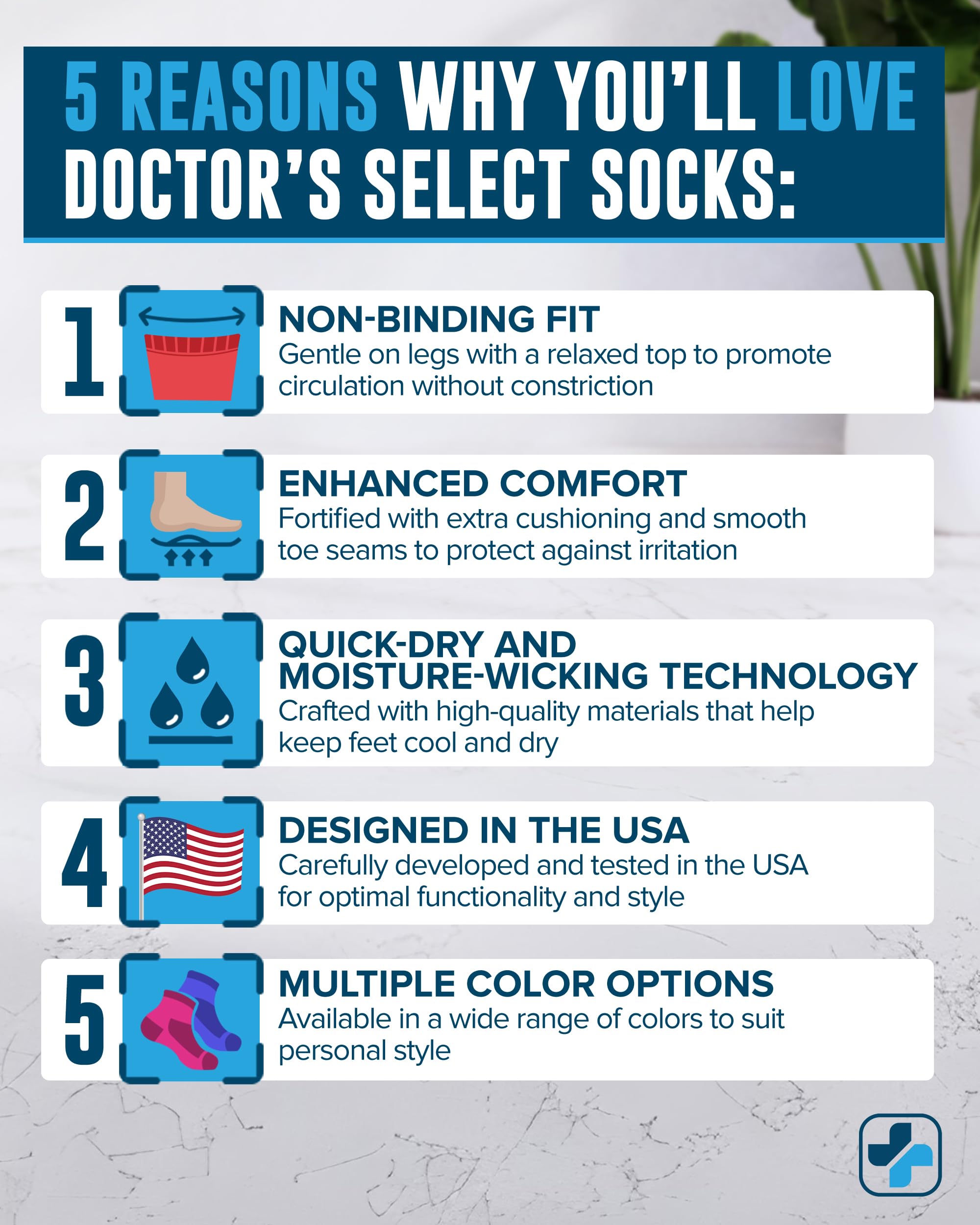 Doctor's Select Diabetic Socks for Men - 4 Pairs Crew Diabetic Neuropathy Socks for Men | Navy, Green, Blue, Gray | Non Binding Mens Diabetic Socks for Moisture Management