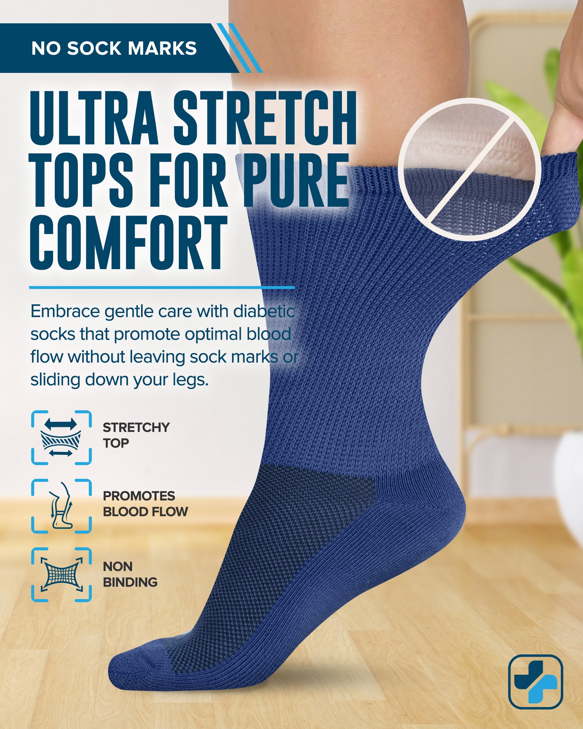 Doctor's Select Diabetic Socks for Men - 4 Pairs Crew Diabetic Neuropathy Socks for Men | Navy, Green, Blue, Gray | Non Binding Mens Diabetic Socks for Moisture Management