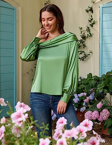 Womens Tops Dressy Casual Sexy Cute Satin Tops Peplum Light Green S