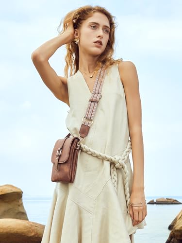 CLUCI Small Crossbody Bags for Women Leather Cell Phone Shoulder Purses Beige with Brown
