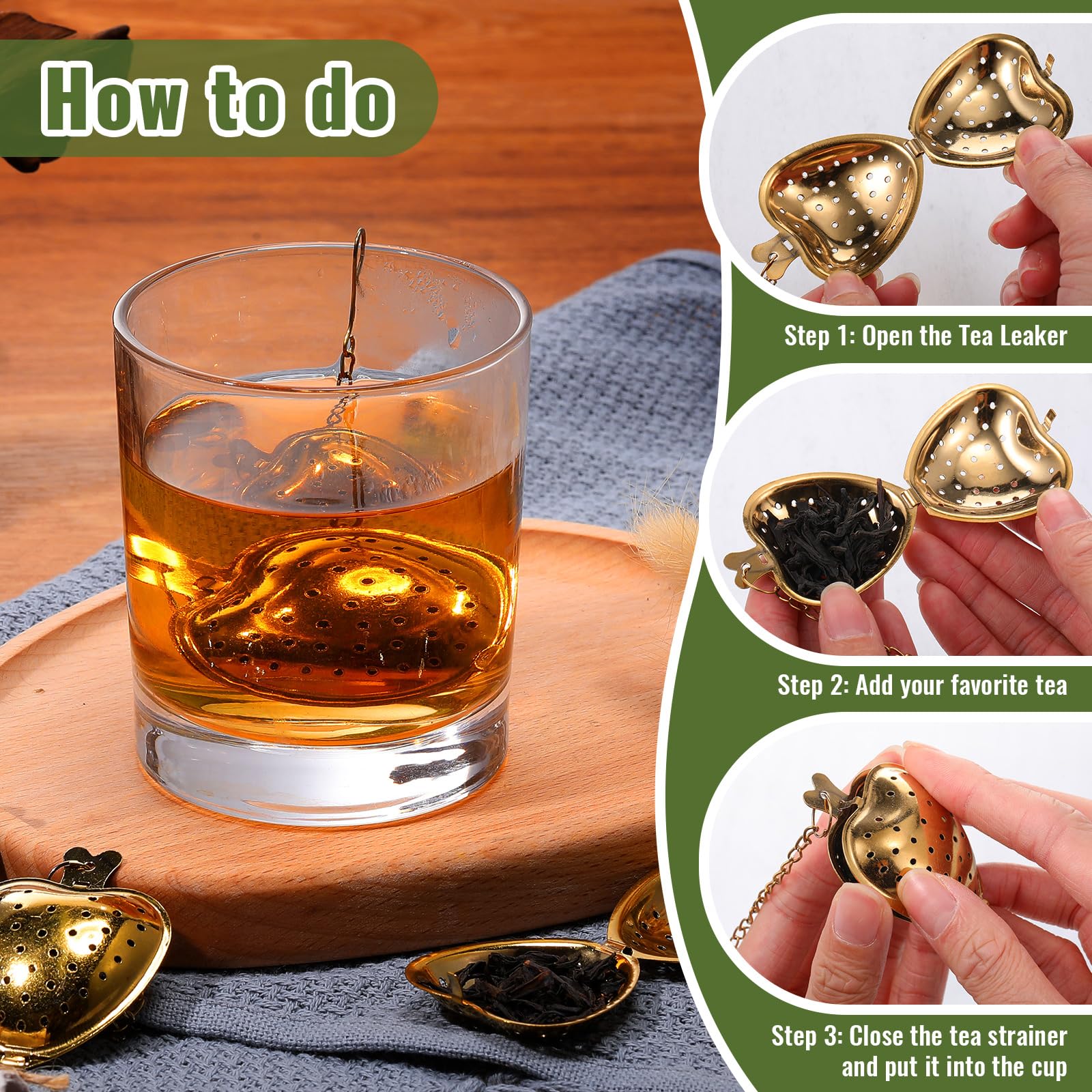 Sumind 50 Pcs Stainless Steel Tea Strainer Ball Infuser Loose Leaf Steeper Interval Diffuser Heart Shape Mesh Filters with Extended Chain Hook for tea party Seasonings Cup Bottle(Gold)