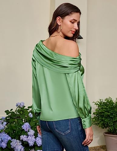 Womens Tops Dressy Casual Sexy Cute Satin Tops Peplum Light Green S