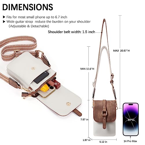 CLUCI Small Crossbody Bags for Women Leather Cell Phone Shoulder Purses Beige with Brown