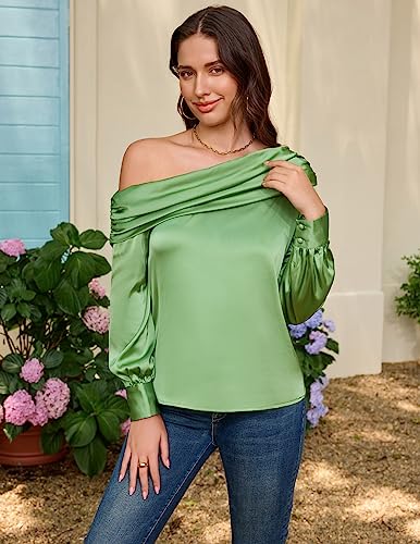 Womens Tops Dressy Casual Sexy Cute Satin Tops Peplum Light Green S