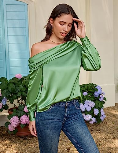 Womens Tops Dressy Casual Sexy Cute Satin Tops Peplum Light Green S