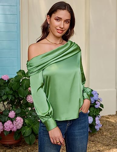 Womens Tops Dressy Casual Sexy Cute Satin Tops Peplum Light Green S