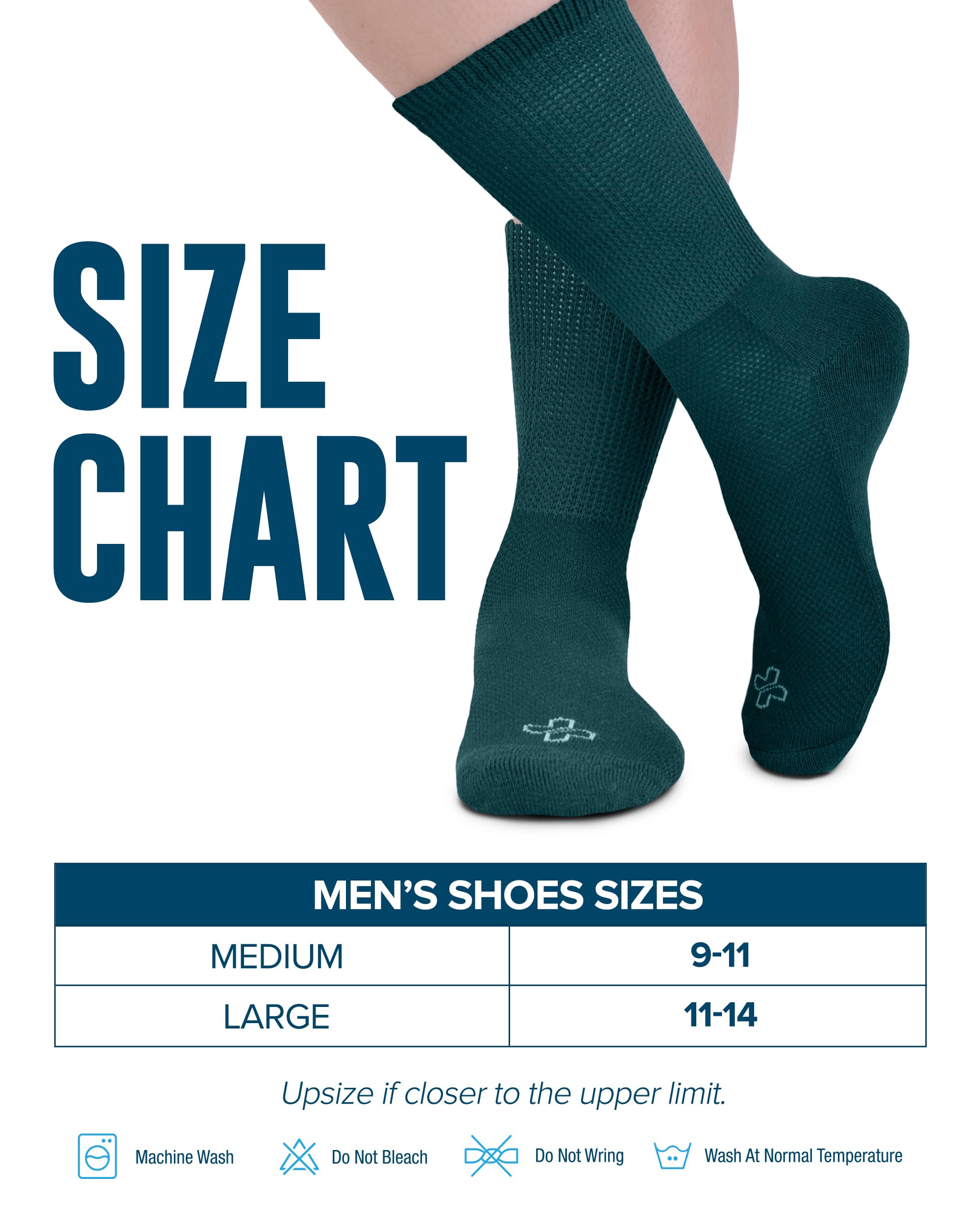 Doctor's Select Diabetic Socks for Men - 4 Pairs Crew Diabetic Neuropathy Socks for Men | Navy, Green, Blue, Gray | Non Binding Mens Diabetic Socks for Moisture Management