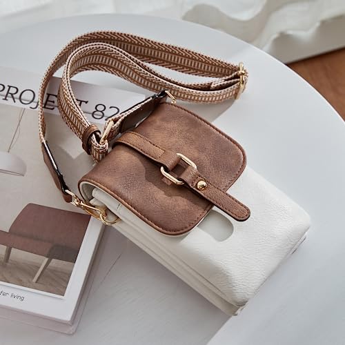 CLUCI Small Crossbody Bags for Women Leather Cell Phone Shoulder Purses Beige with Brown