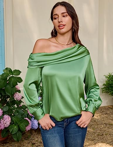 Womens Tops Dressy Casual Sexy Cute Satin Tops Peplum Light Green S