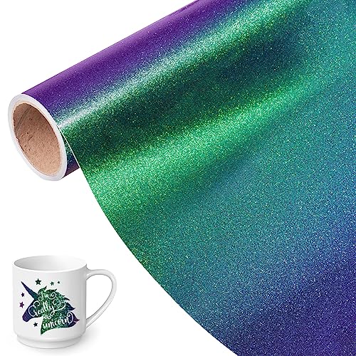 VINYL FROG Chameleon Adhesive Vinyl Roll 12" x6ft Gradient Craft Vinyl for cricut, Change Color Vinyl Sticker for Crafts Vinyl Cutter, for Cup Decor, Home Decor(Purple to Green)