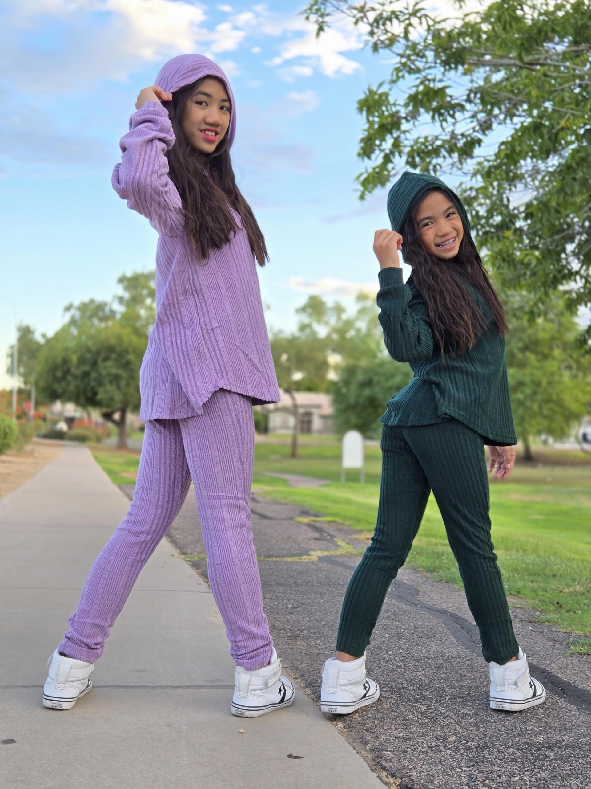 Arshiner Kids Clothing Set 2 Piece Outfits for Girls Rib-Knit Sweatsuits Cute Pullover Sweatshirt and Sweatpants Kids Tracksuits