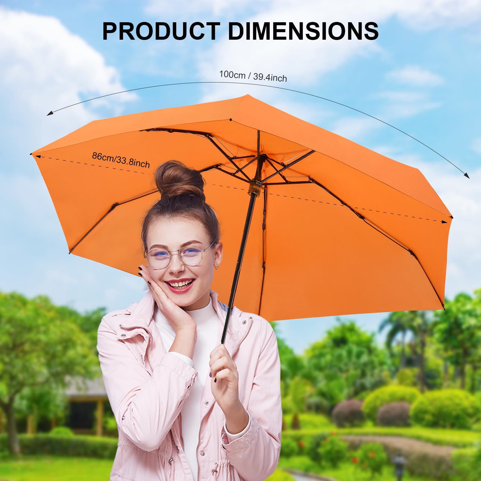 LEAGERA Compact Travel Umbrella with Case - Mini Umbrella for Purse, Small Lightweight &Tiny Umbrellas Design Perfect for Parasol Outdoor Sun&Rain,Orange
