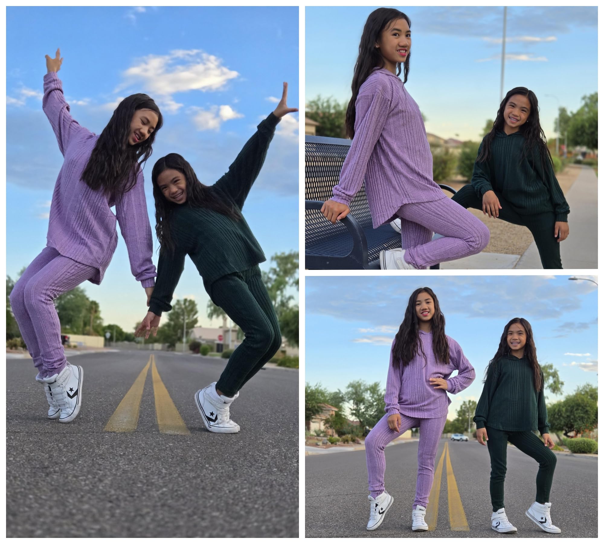 Arshiner Kids Clothing Set 2 Piece Outfits for Girls Rib-Knit Sweatsuits Cute Pullover Sweatshirt and Sweatpants Kids Tracksuits