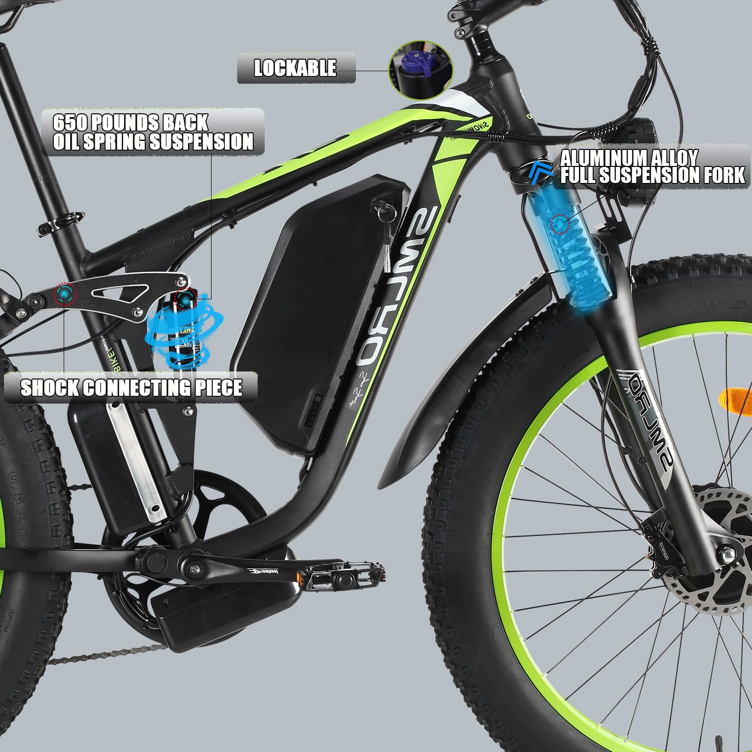 Lanshanchu (US in Stock V3 Plus Electric Bicycle 2000W Dual Motor Ebike 48V 22.4Ah Mountain Snow E Bike 35MPH Electric Bicycle 26" Fat Tire 7 Speed MTB for Trail Riding Excursion Commute