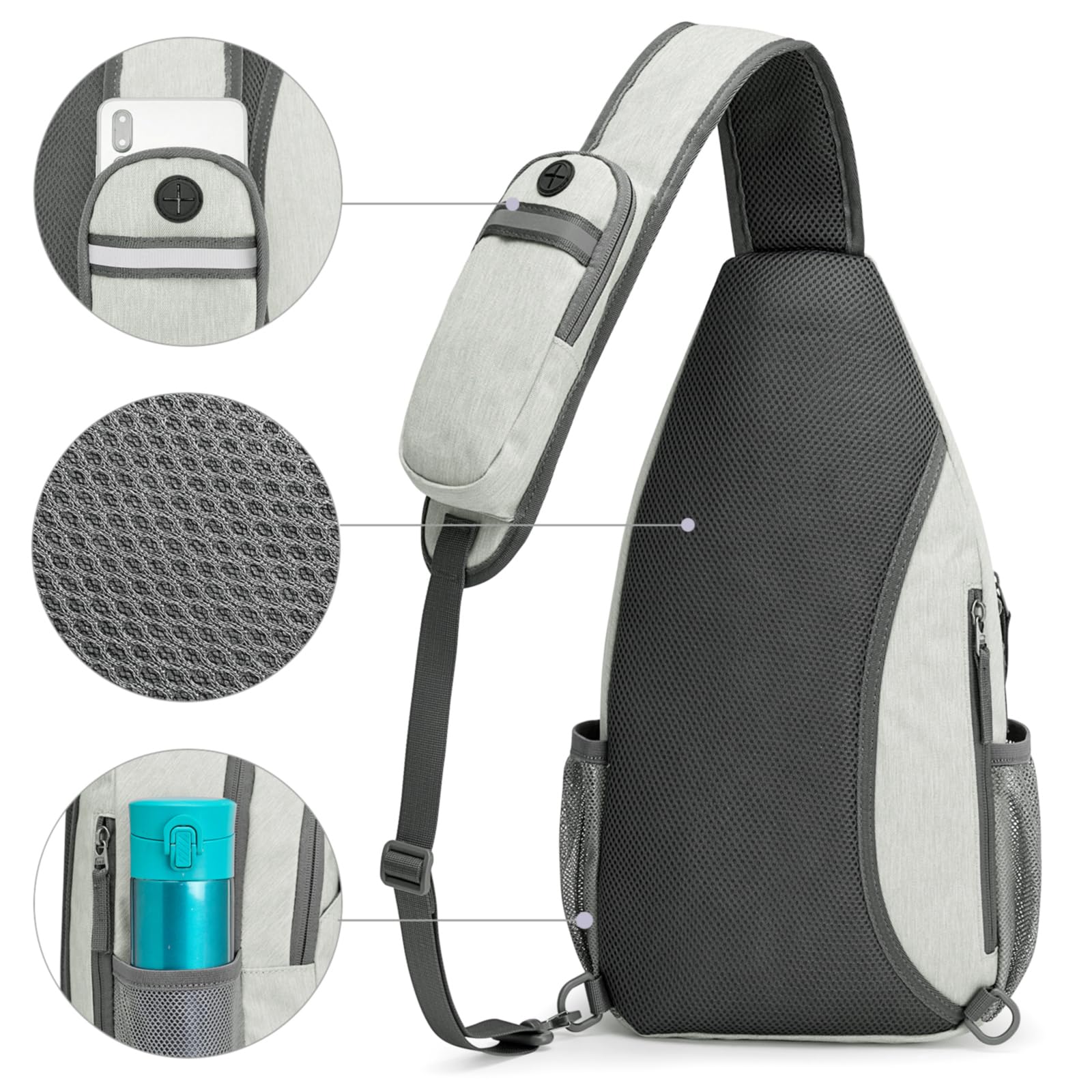 G4Free Sling Bag RFID Blocking Sling Backpack Crossbody Chest Bag Daypack for Hiking Travel(Gainsboro)