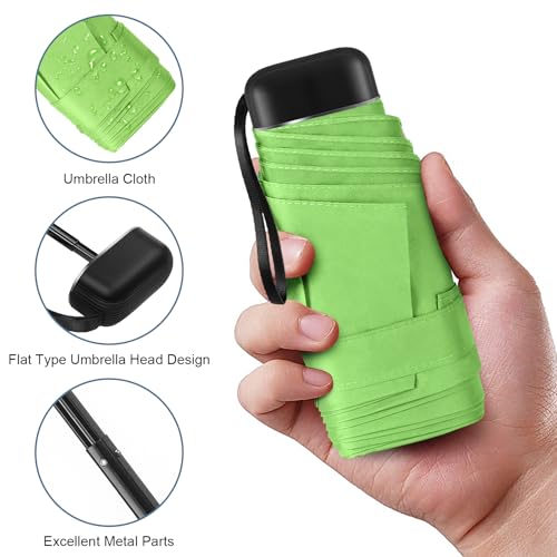 LEAGERA Compact Travel Umbrella with Case - Mini Umbrella for Purse, Small Lightweight &Tiny Umbrellas Design Perfect for Parasol Outdoor Sun&Rain,Bright Green