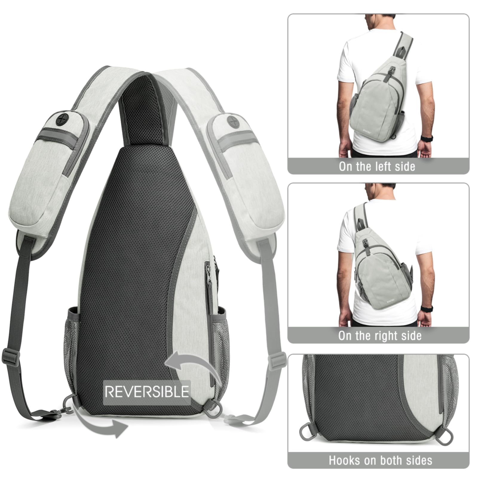 G4Free Sling Bag RFID Blocking Sling Backpack Crossbody Chest Bag Daypack for Hiking Travel(Gainsboro)