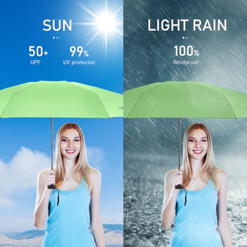 LEAGERA Compact Travel Umbrella with Case - Mini Umbrella for Purse, Small Lightweight &Tiny Umbrellas Design Perfect for Parasol Outdoor Sun&Rain,Bright Green