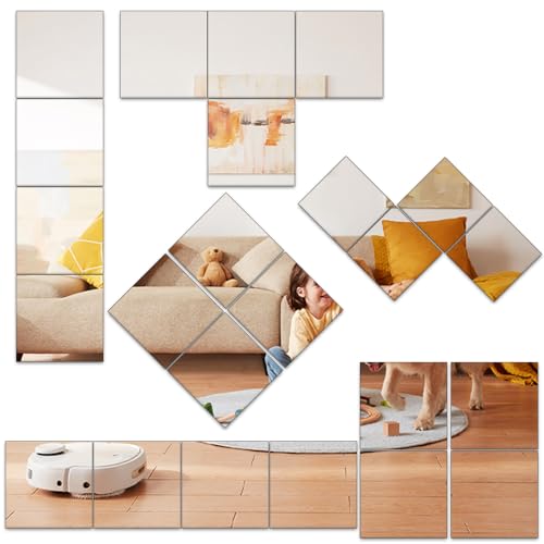 LTENG Frameless Glass Mirrors, Full Length Mirror Tiles 8PCS (8" X 8"),Large Wall for Gym,Bedroom,Door,Bathroom