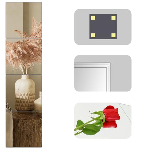 LTENG Frameless Glass Mirrors, Full Length Mirror Tiles 8PCS (8" X 8"),Large Wall for Gym,Bedroom,Door,Bathroom