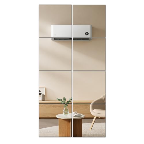 LTENG Frameless Glass Mirrors, Full Length Mirror Tiles 8PCS (8" X 8"),Large Wall for Gym,Bedroom,Door,Bathroom