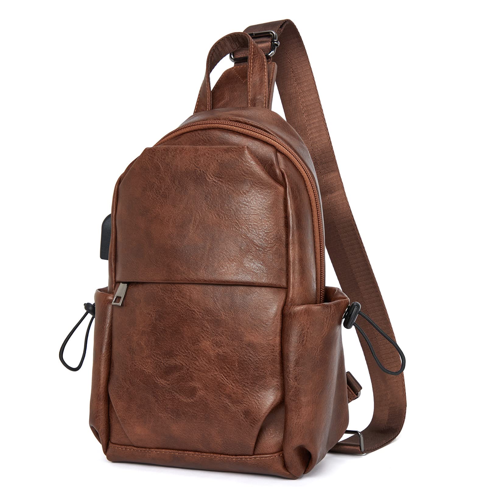 BOSTANTEN Sling Bag Leather Crossbody Backpack Shoulder Bag for Men Travel Hiking Everyday Use, Brown