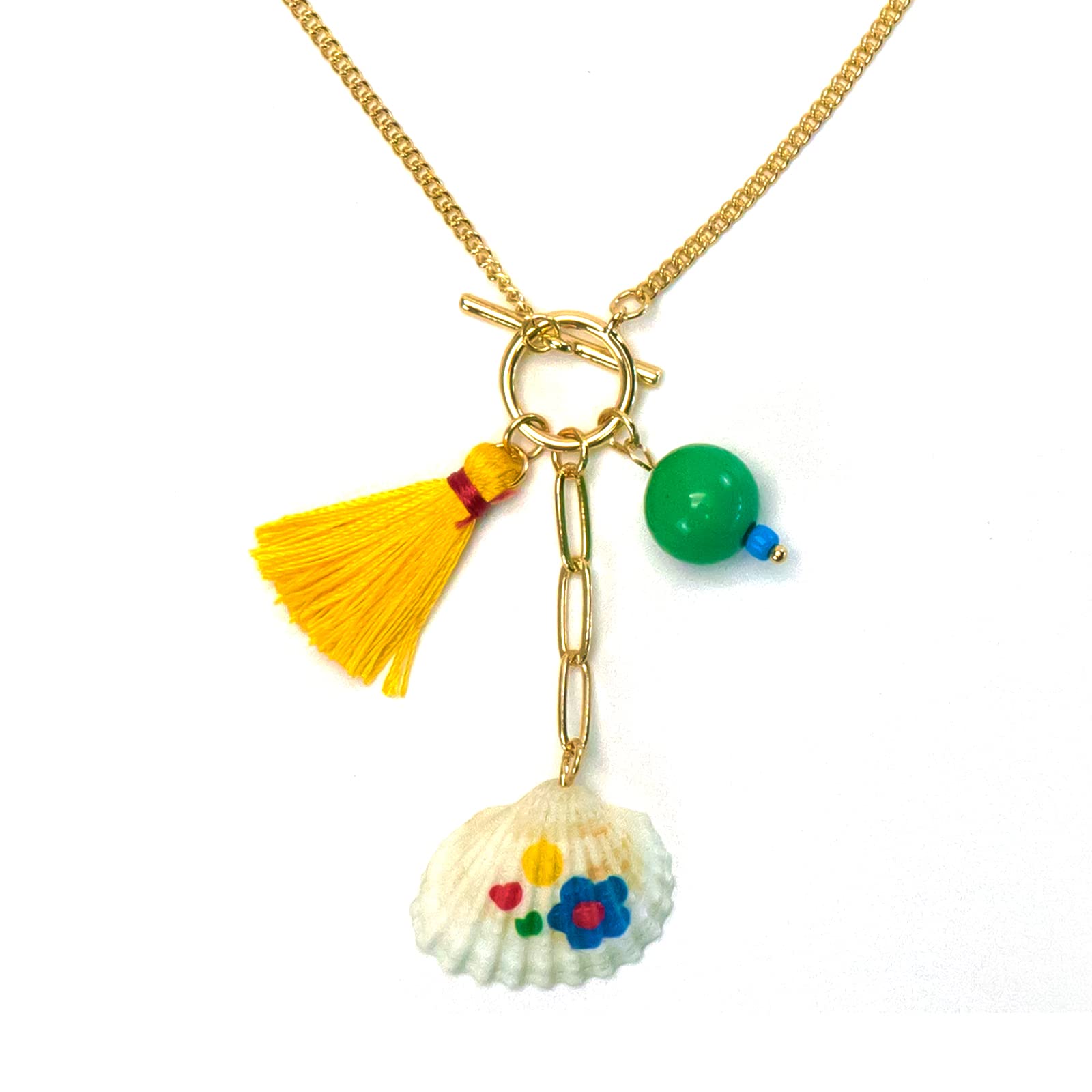 OUSABELLA Toggle Clasp Necklace - Gold Pendant Necklace with Shell Turquoise Tassels is a Gift for Women (Beach)