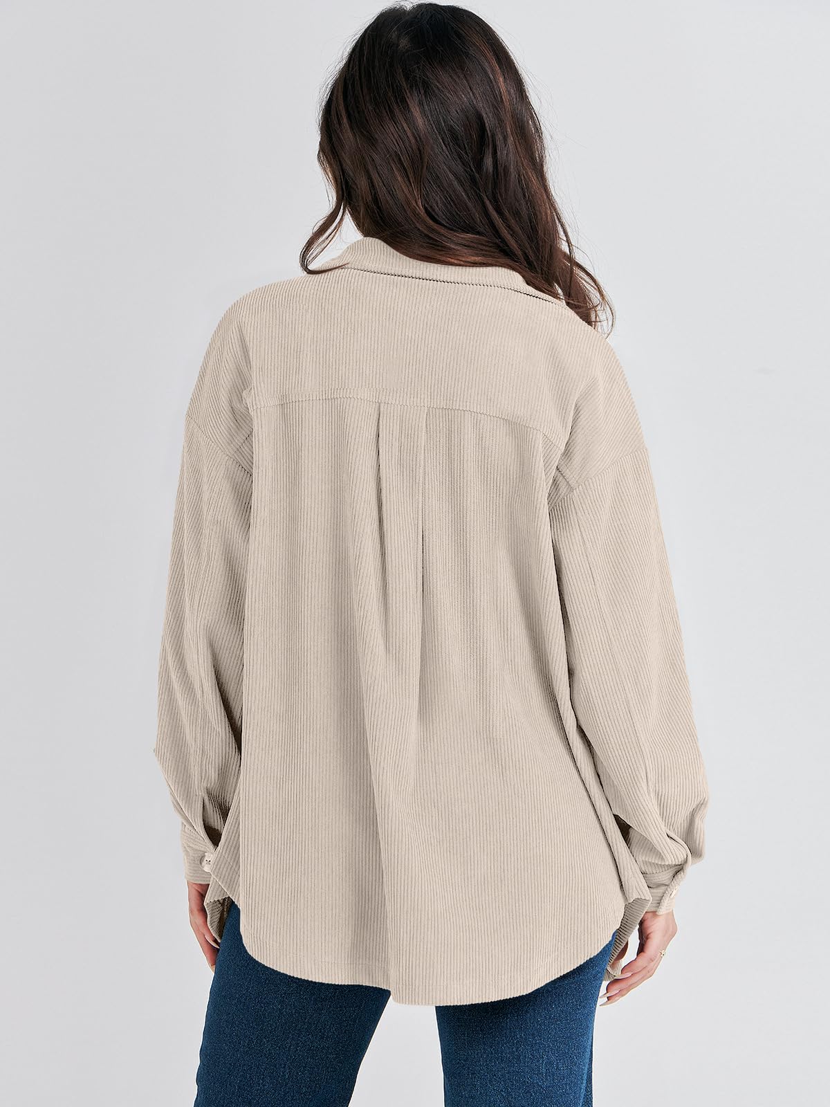 ANRABESS Womens Corduroy Shacket Button Down Shirts Oversized Long Sleeve Casual Cardigan Jacket 2025 Fall Fashion Clothes Beige Small