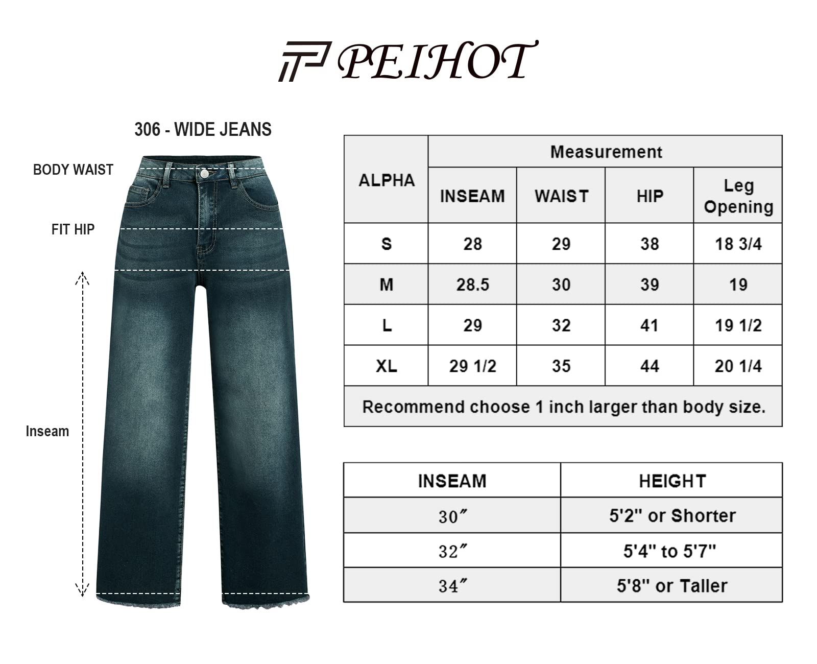 PEIHOT Mid Waisted Wide Leg Jeans for Women 90S Jeans Mid Rise Pull On Jeans Straight Leg Loose Fit Denim Pants Dark Blue