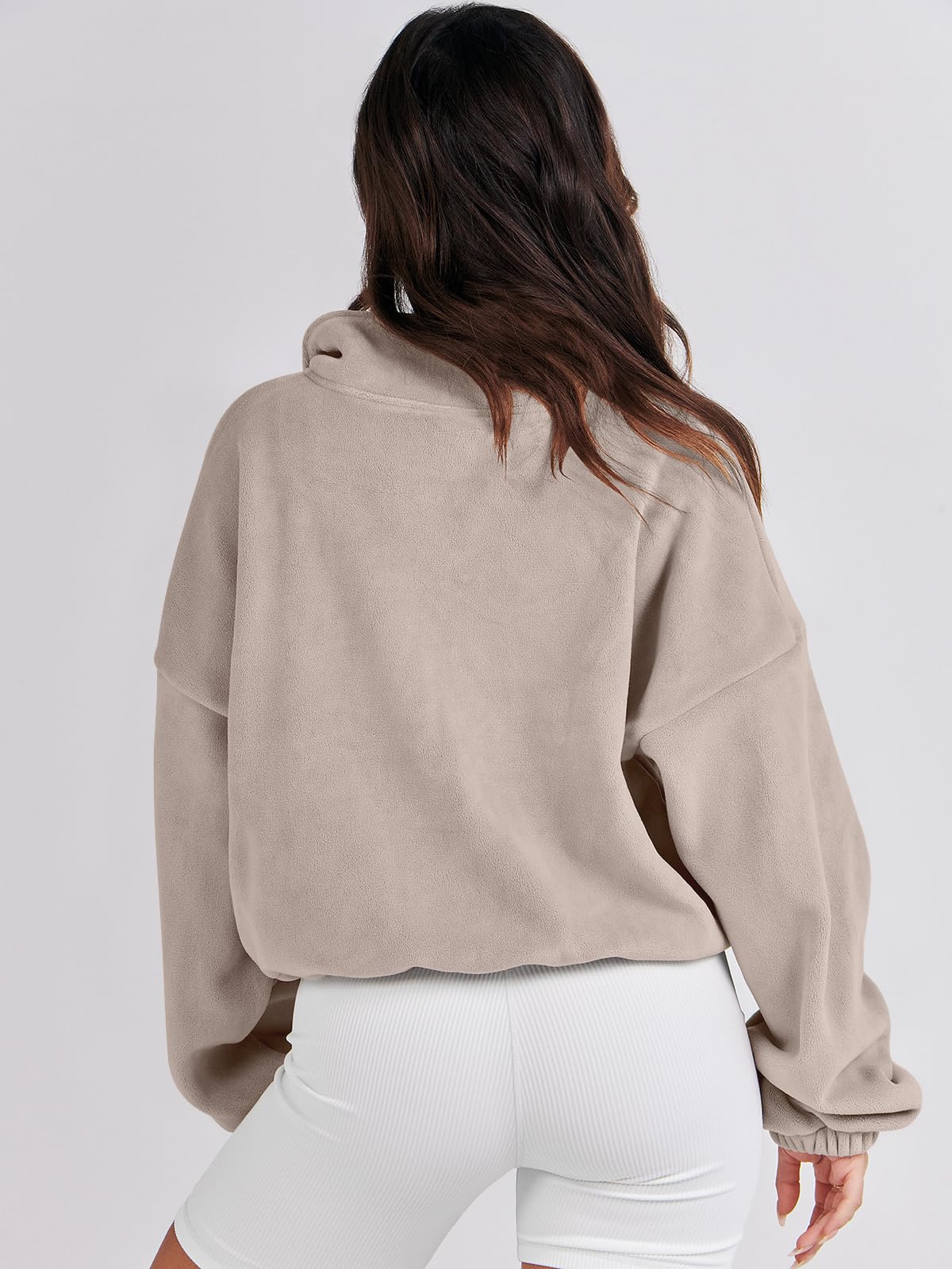 ANRABESS Women's Sweatshirts Full Zip Up Bomber Jacket Oversized Fleece Crop Sherpa Coat Long Sleeve High Neck Teddy Winter Pullover Active Sport Tops Outwear 1097 - XL, Khaki