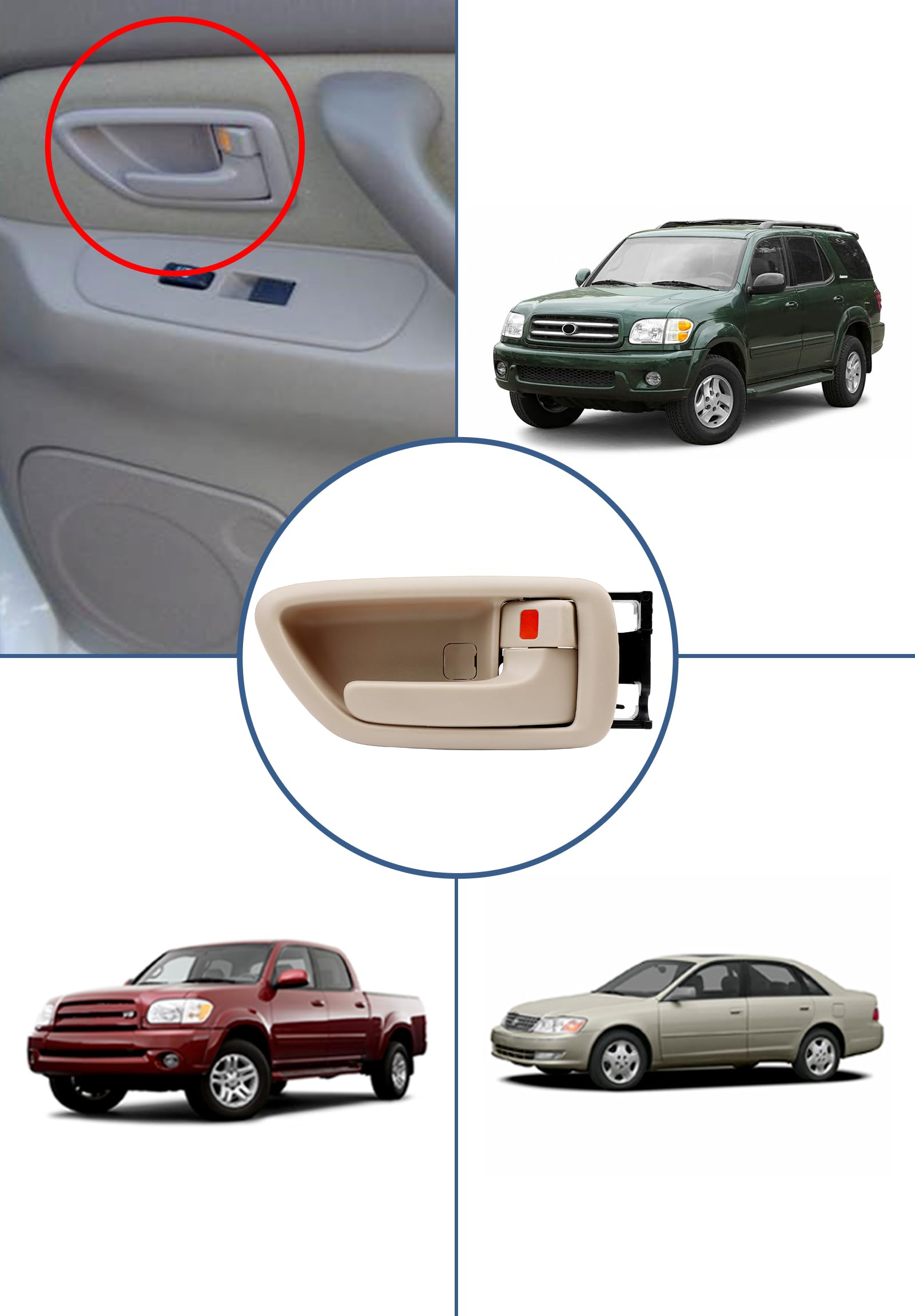 Interior Door Handles Set W/ Bezel (4Pcs), Compatible with 2000-2007 Toyota Avalon Sequoia Tundra(Crew Cabs), Beige, Front & Rear Inside Left Driver & Right Passenger | 69206-0C030-E1,69205-0C030-E1