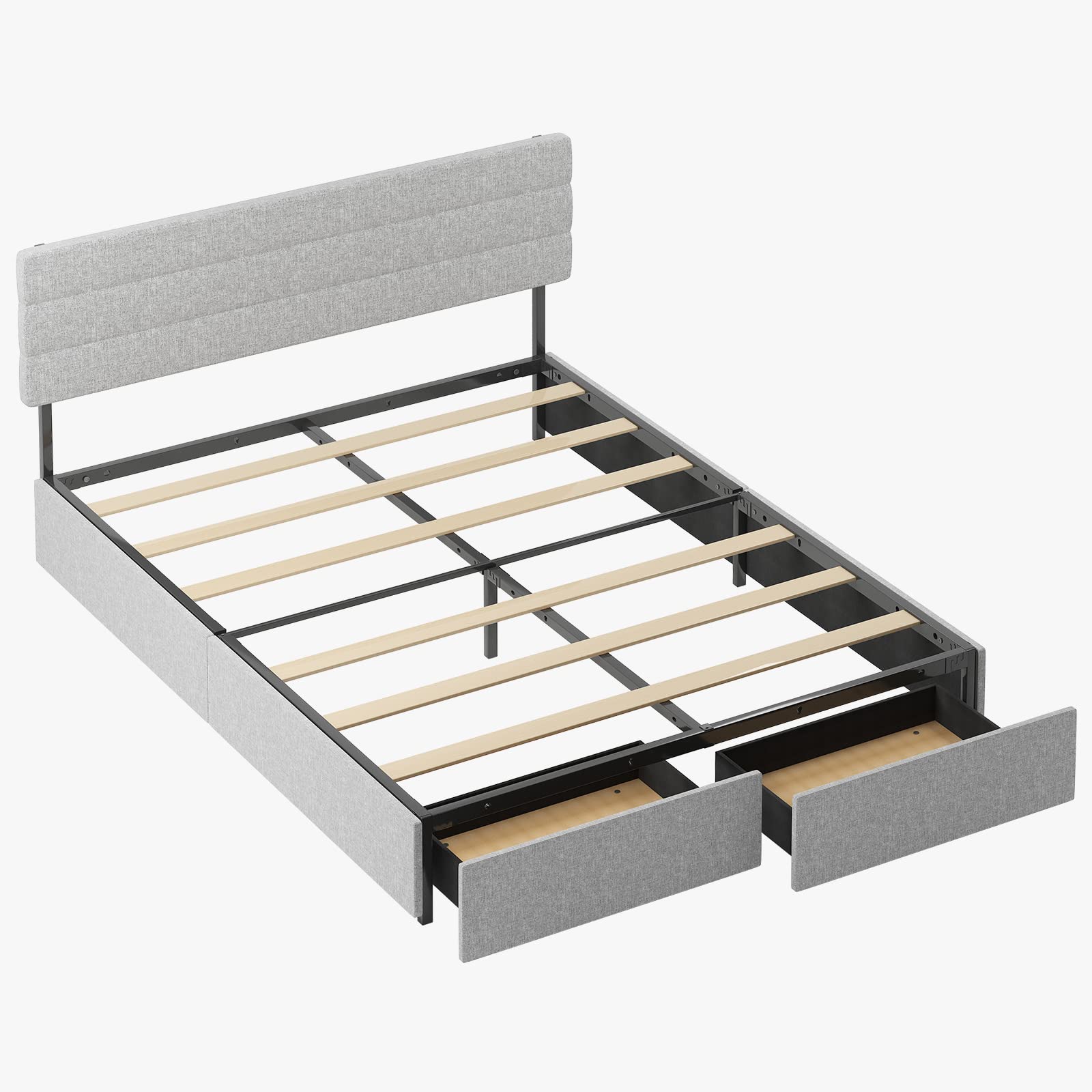 ZAFLY Platform California King Size Bed Frame with Linen Adjustable Headboard,Cal King Bed Frame with 2 Storage Drawers,Wooden Slats Support,No Box Spring Needed,Easy Assembly,Light Grey