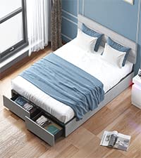 ZAFLY Platform California King Size Bed Frame with Linen Adjustable Headboard,Cal King Bed Frame with 2 Storage Drawers,Wooden Slats Support,No Box Spring Needed,Easy Assembly,Light Grey