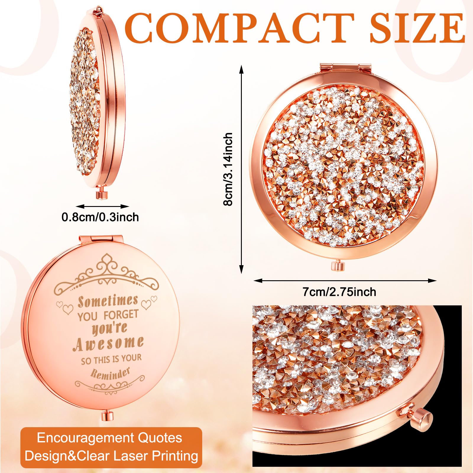Cindeer 20 Pcs Small Compact Mirror Folding Pocket Makeup Round Hand Held Cosmetic Magnifying Compact Rhinestone Mirror with 1X/2X Magnification for Women Girls Travel (Gold Style)