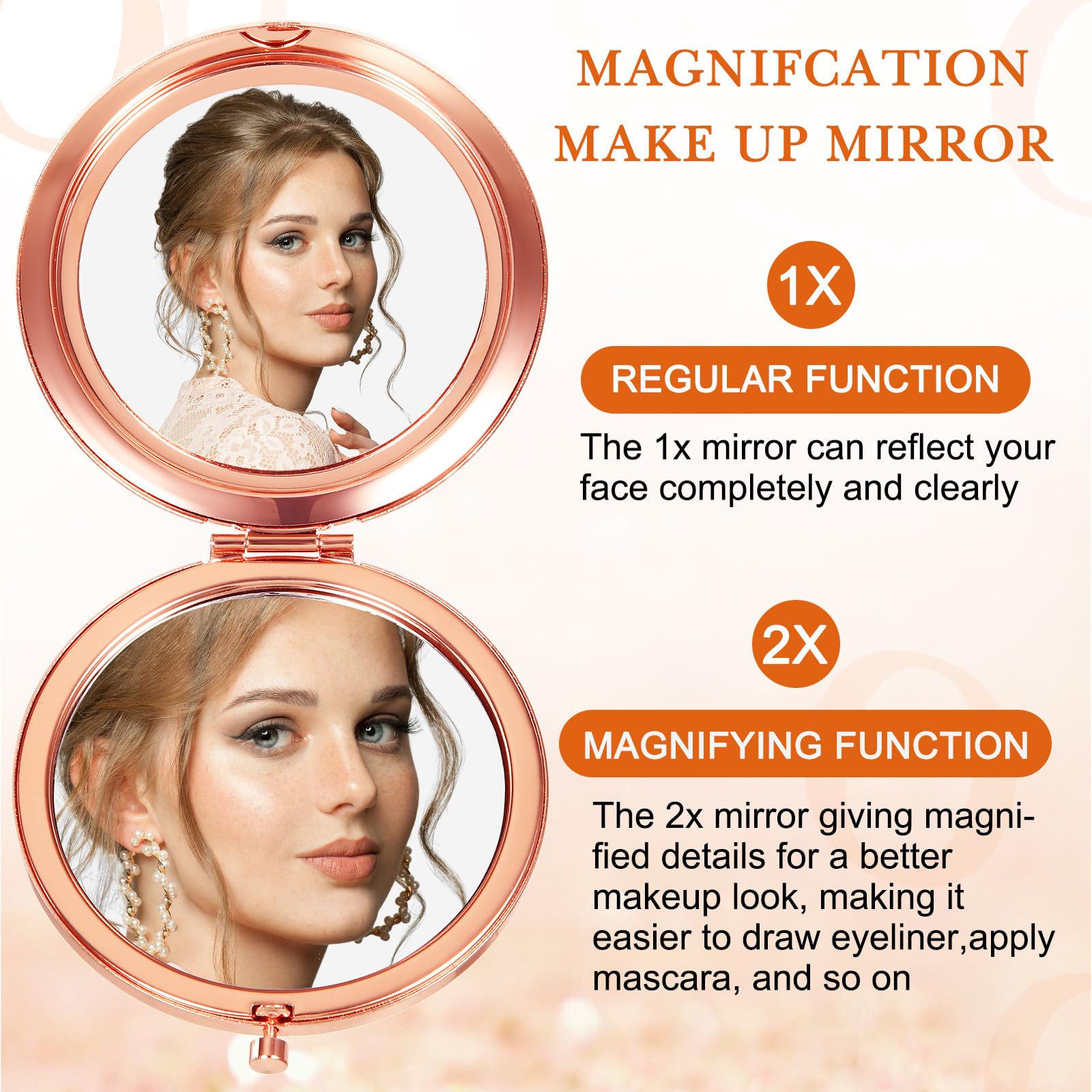 Cindeer 20 Pcs Small Compact Mirror Folding Pocket Makeup Round Hand Held Cosmetic Magnifying Compact Rhinestone Mirror with 1X/2X Magnification for Women Girls Travel (Gold Style)