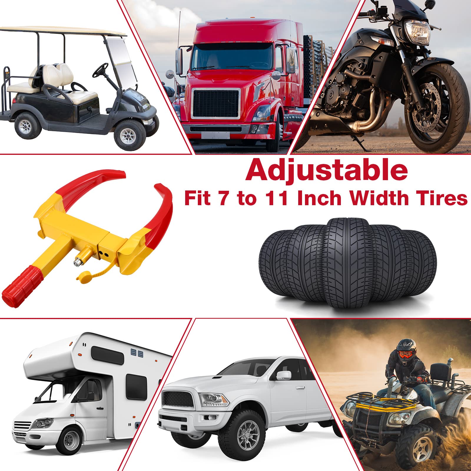 Aoriher Wheel Lock for Cars, Heavy Duty Trailer Wheel Lock Universal Security Anti Theft Tire Clamp for Vehicles Boot Camper SUV ATV Boat Motorcycle Golf Cart Deterrent (6 Pcs)