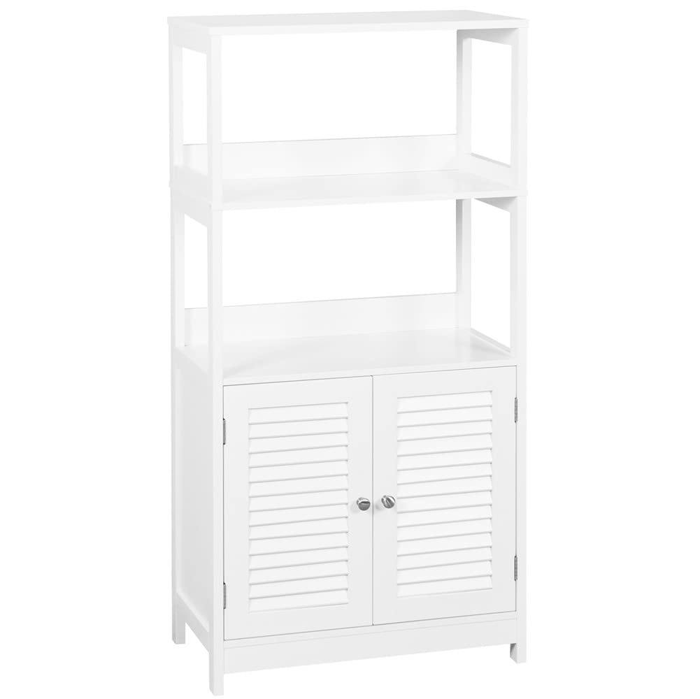 Huedimboene Large Bathroom Floor Cabinet, Freestanding Multipurpose Storage Cabinet with 2 Open Shelves and Storag Cupboard for Bathroom Kitchen Living Room Entryway, 23.6 x 12.8 x 48.0 inches, White