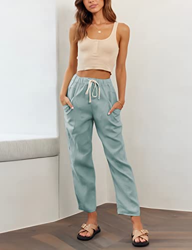 Lianlive Linen Pants Women Black White Cotton Pull On Drawstring Summer Beach Pants for Women 2024 (SageGreen-XL)