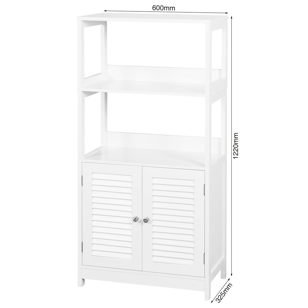 Huedimboene Large Bathroom Floor Cabinet, Freestanding Multipurpose Storage Cabinet with 2 Open Shelves and Storag Cupboard for Bathroom Kitchen Living Room Entryway, 23.6 x 12.8 x 48.0 inches, White