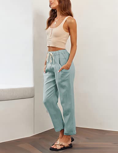 Lianlive Linen Pants Women Black White Cotton Pull On Drawstring Summer Beach Pants for Women 2024 (SageGreen-XL)