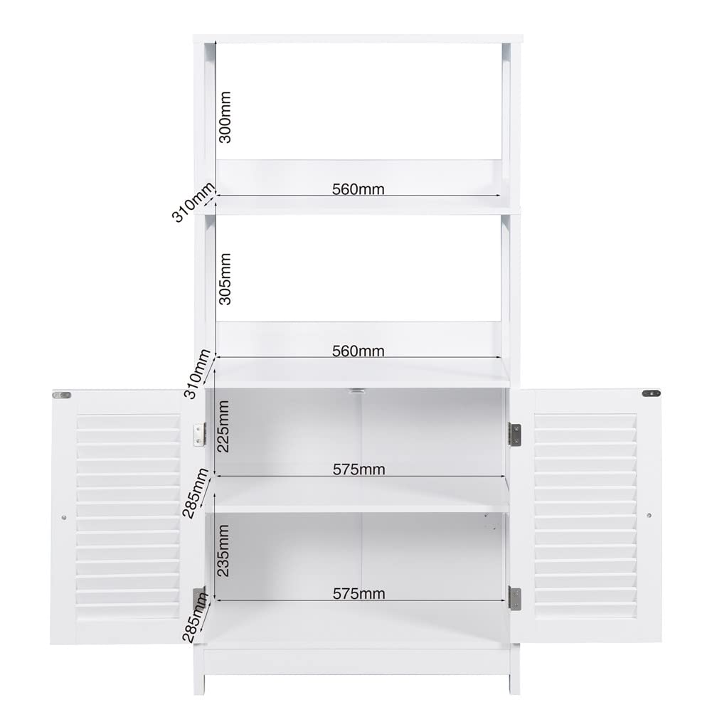 Huedimboene Large Bathroom Floor Cabinet, Freestanding Multipurpose Storage Cabinet with 2 Open Shelves and Storag Cupboard for Bathroom Kitchen Living Room Entryway, 23.6 x 12.8 x 48.0 inches, White