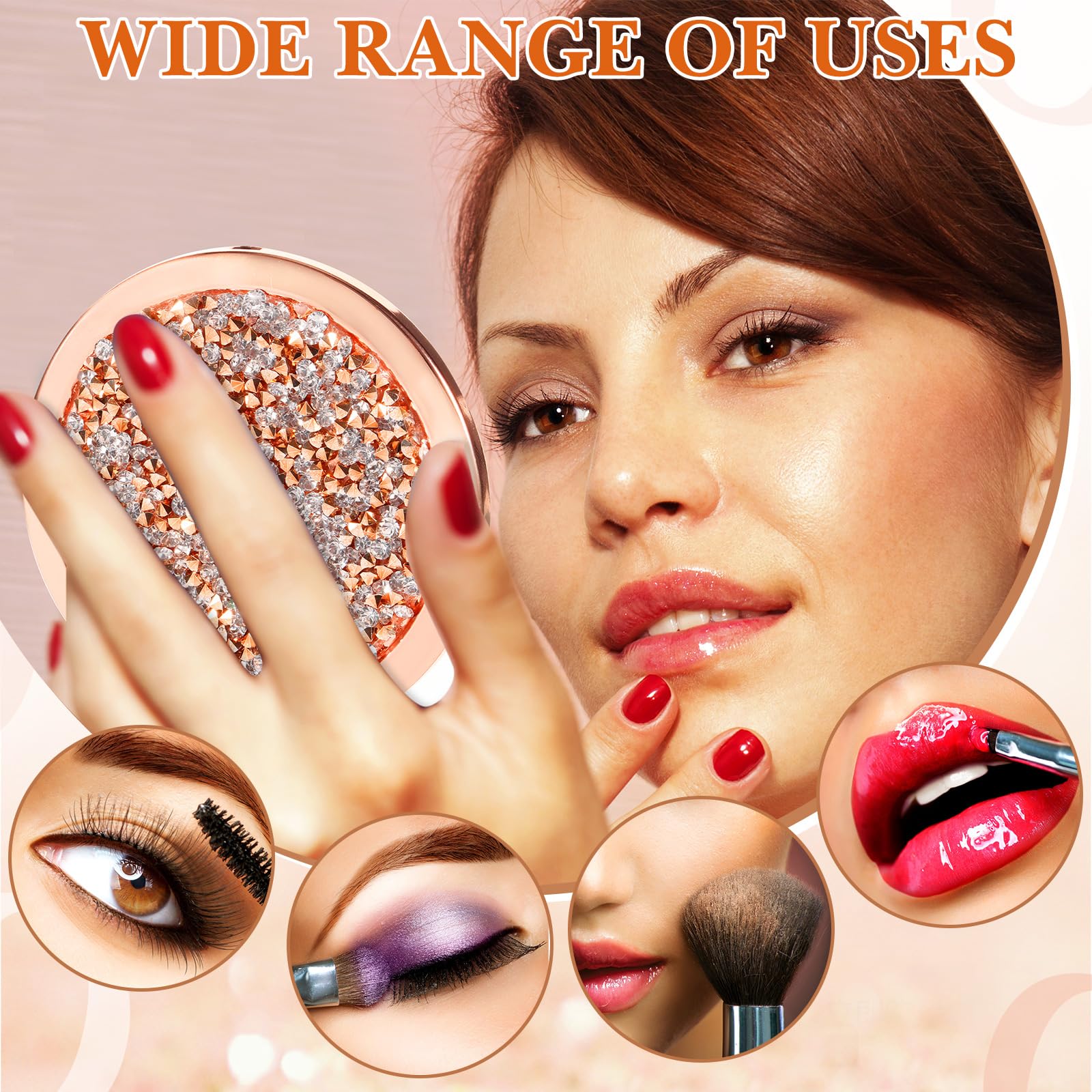 Cindeer 20 Pcs Small Compact Mirror Folding Pocket Makeup Round Hand Held Cosmetic Magnifying Compact Rhinestone Mirror with 1X/2X Magnification for Women Girls Travel (Gold Style)