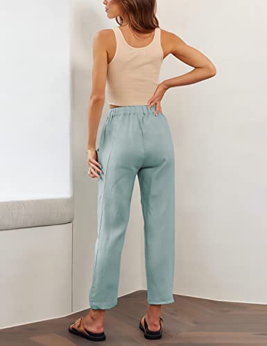 Lianlive Linen Pants Women Black White Cotton Pull On Drawstring Summer Beach Pants for Women 2024 (SageGreen-XL)