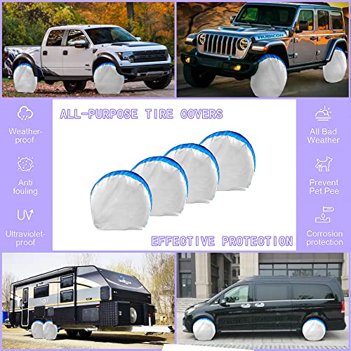 MORNYRAY Tire Covers 4 Pack,Waterproof Anti-UV Snow Sun Rain Tire Covers for Truck,RV, SUV, Trailer, Camper. (Silver, Fit 27-29 Inch Tire Diameters)