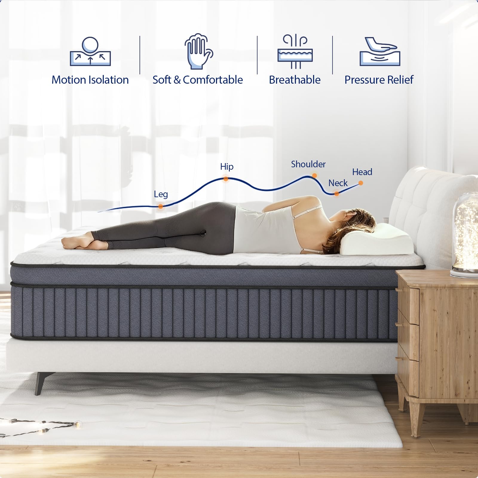 EEN EEN SLEEP Full Size Mattress - Upgrade Strengthen - 12 Inch Hybrid Full Mattress in a Box, Mattress Full Size with Memory Foam and Independent Pocket Springs, Strong Edge Support, Medium