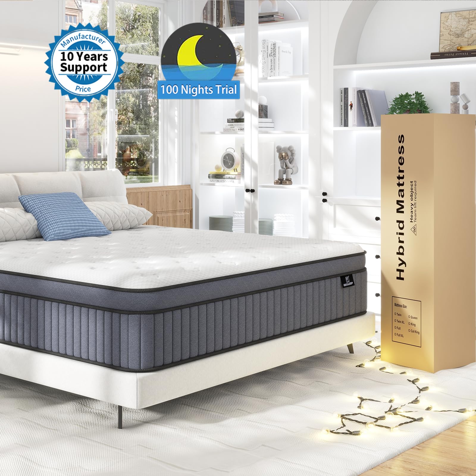 EEN EEN SLEEP Full Size Mattress - Upgrade Strengthen - 12 Inch Hybrid Full Mattress in a Box, Mattress Full Size with Memory Foam and Independent Pocket Springs, Strong Edge Support, Medium