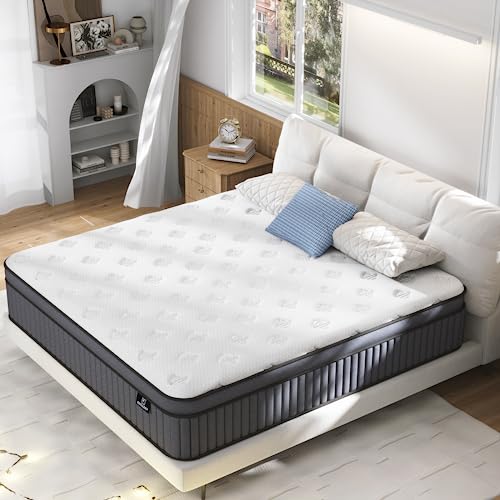 EEN EEN SLEEP Queen Size Mattress, Upgrade Strengthen Gel Memory Foam 10 Inch Firm Hybrid Queen Bed Mattress in a Box for Pressure Relief & Back Pain, Independent Pocket Springs, Strong Edge Support