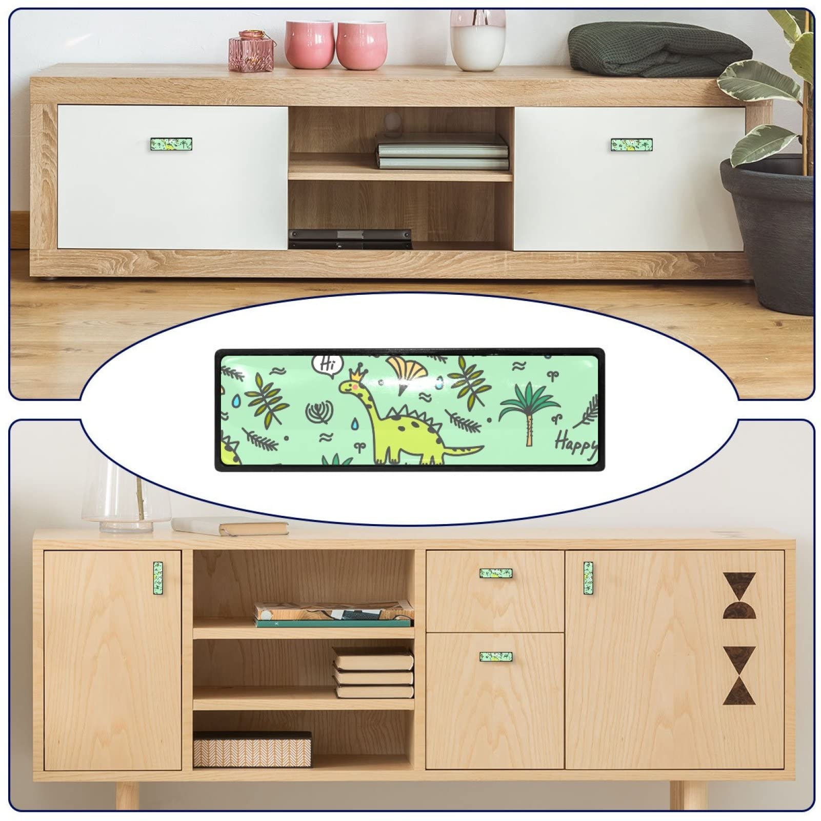 4 Pack 3.6 Inch Double Holes Cabinet Knobs, Kitchen Cabinet Dresser Drawer Closet Cupboard Door Knobs Handles Pulls for Home Bedroom Bathroom Dinosaur